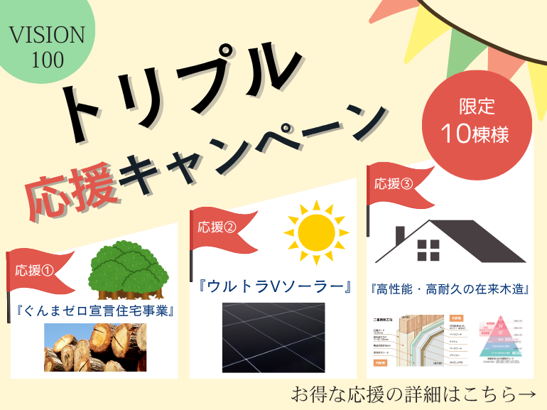 VISION100 トリプル応援キャンペーン！！ – 【公式】楽屋（がくや）総合案内｜本気注文住宅なら群馬（前橋、高崎、伊勢崎、太田）の工務店